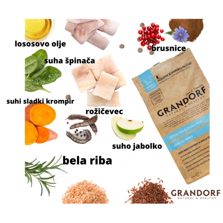 Grandorf suha hrana - Bela riba za odrasle pse srednjih in velikih pasem